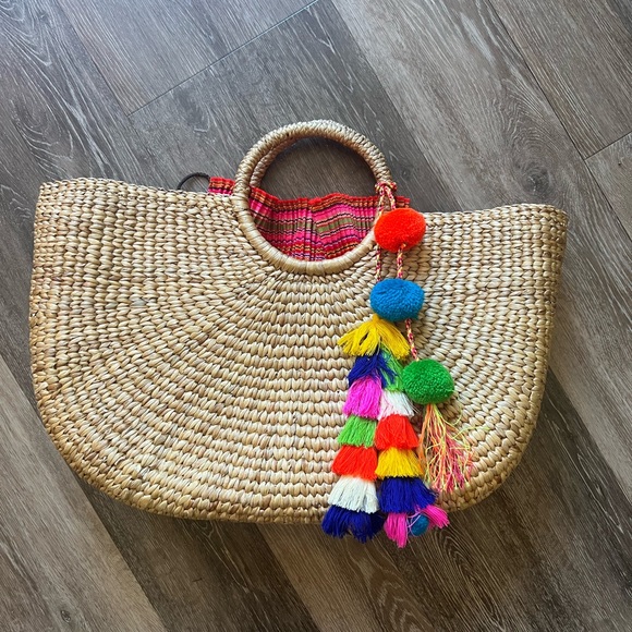 Jadetribe | Bags | Jadetribe Colorful Tassel Large Beach Basket Tote ...